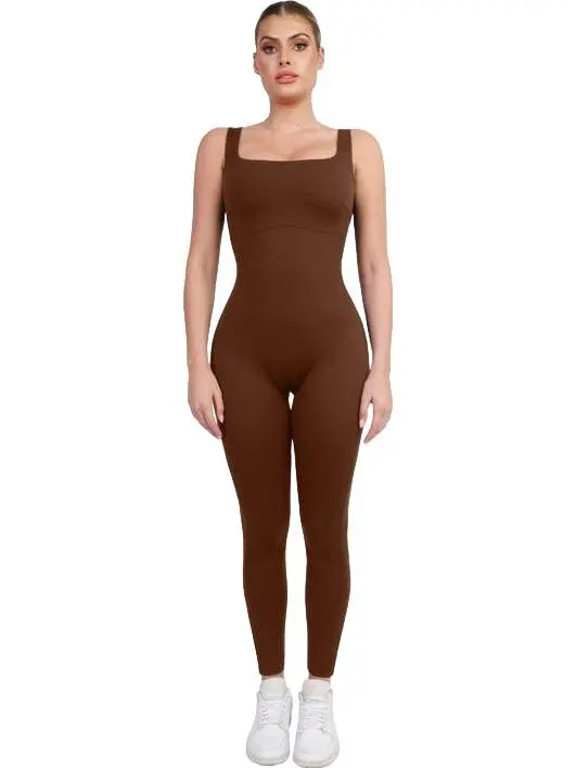 POPILUSH Shapewear Thigh Slimming Workout Jumpsuit - Chocolate