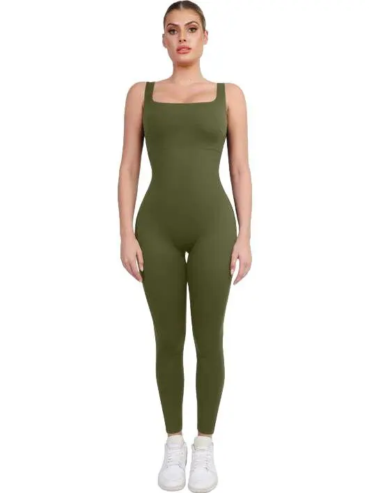 POPILUSH Shapewear Thigh Slimming Workout Jumpsuit - Jade Green