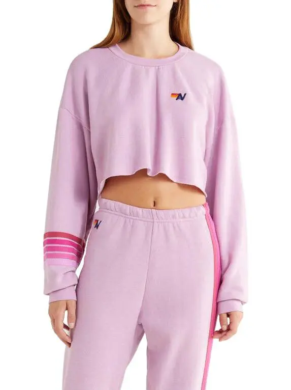 Aviator Nation Rugby Stitch Crop Sweatshirt - Mauve