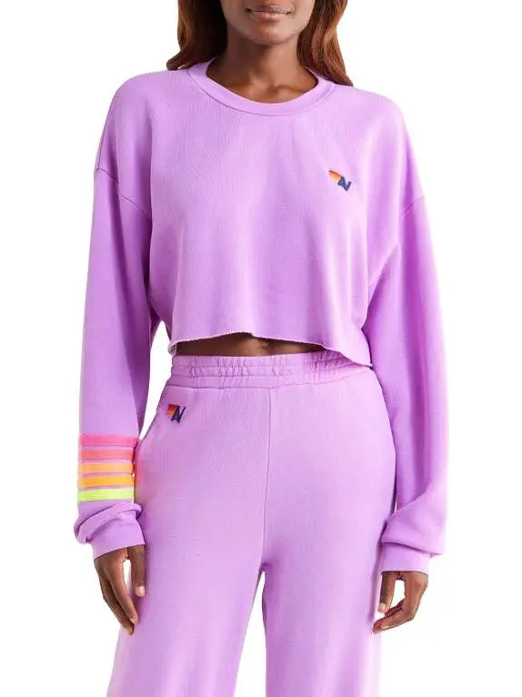 Aviator Nation Rugby Stitch Crop Sweatshirt - Neon Purple/ Neon