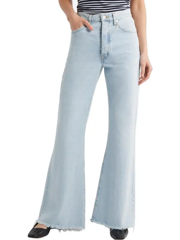 FRAME The Lax Frayed High-rise Flare Jeans - Wisp Raw Fray
