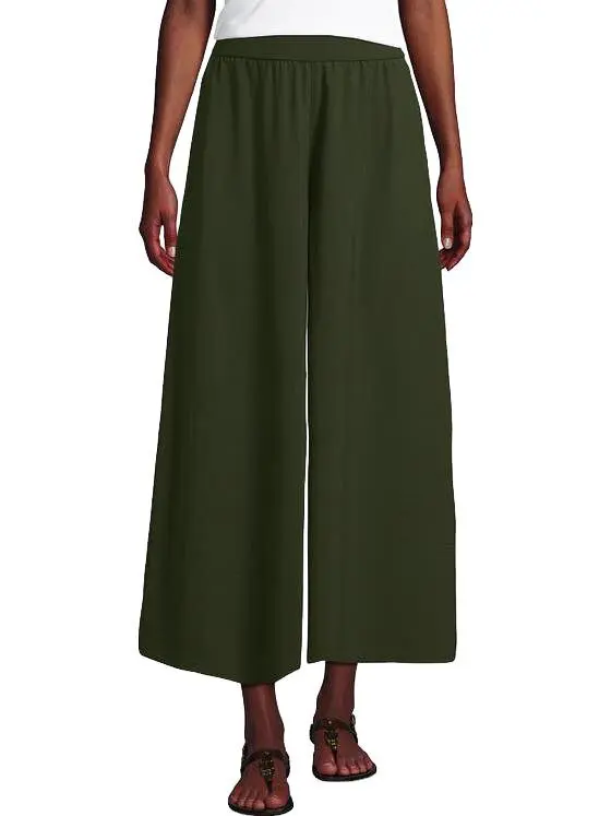 LANDS' END Creaseless High-rise Palazzo Crop Pants - Dark Cilantro Green