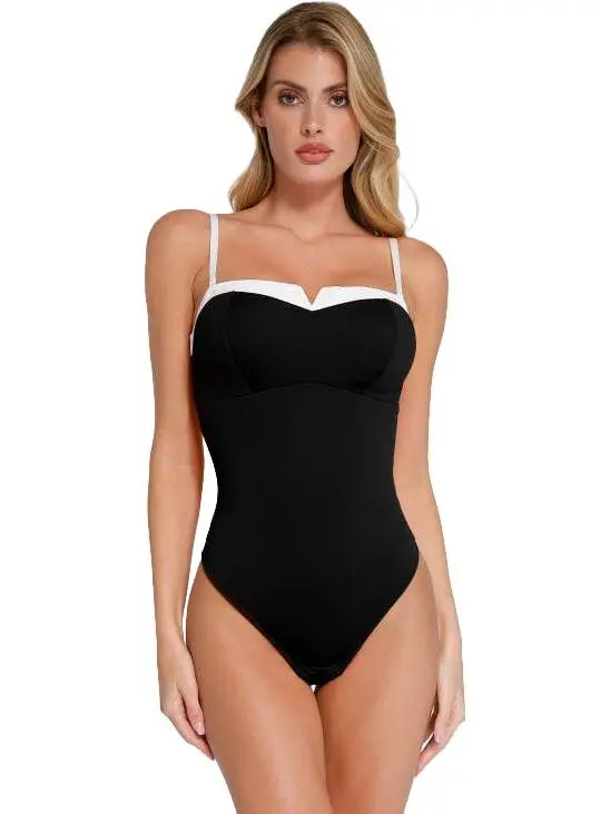 POPILUSH Shapewear Contrast Strap Tummy Control Bodysuit - Standard Black