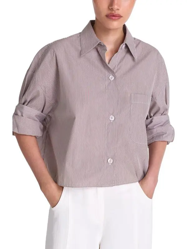 TWP Next Ex Stripe Crop Button-up Shirt - White/ Chocolate