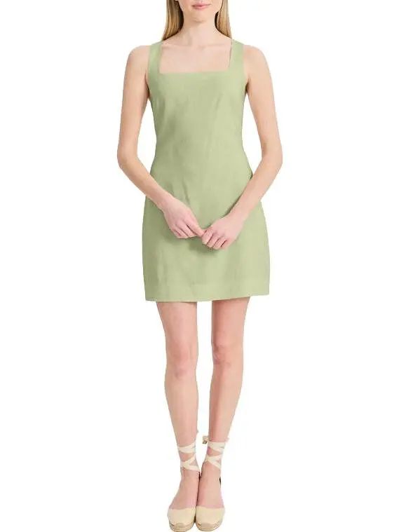 THE GOOD JOURNEY Square Neck Linen-blend Minidress - Sage