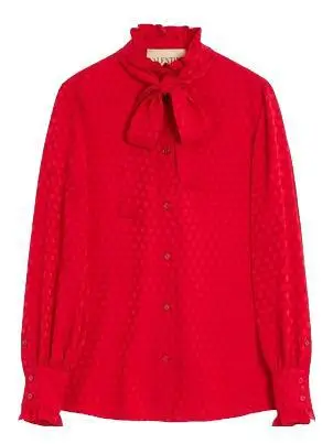 Valentino Garavani Crepe De Chine Shirt With Cour De Coeur Print - Natural