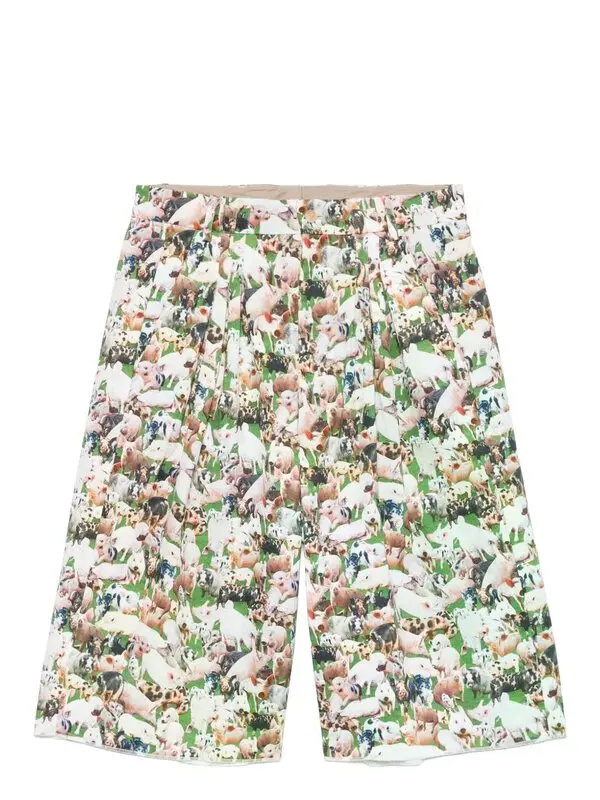 BLESS Pigs-print Pleated Shorts - White