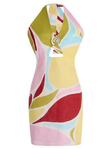 CALA DE LA CRUZ Riviera Dalia Linen Mini Dress - Multi