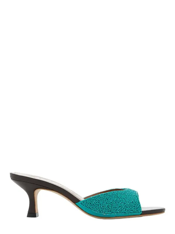 Staud Brigitte Beaded Mules - Blue
