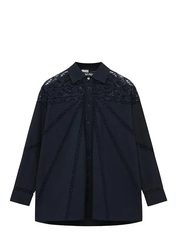 Loewe Sheer Lace Button-down Blouse - Navy Blue