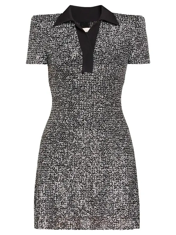Naeem Khan Sequined Tweed Pattern Polo Dress - Blackwhite