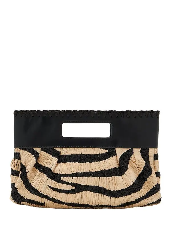 Staud Lena Zebra Raffia Clutch - Black,white