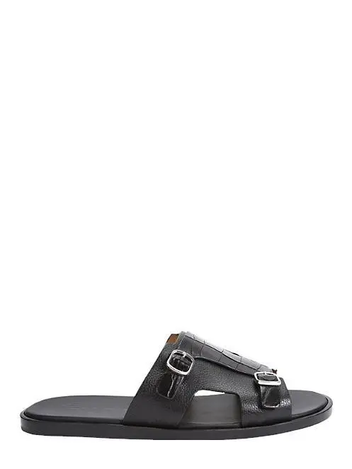 Santoni Double-buckle Croc-effect Leather Monk Sandals - Black