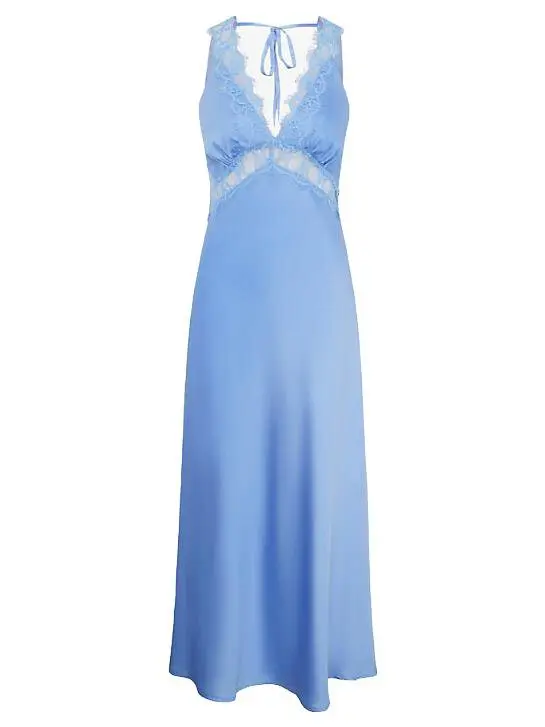 OMNES Aurelia Lace-trim Satin Maxi Dress - Blue
