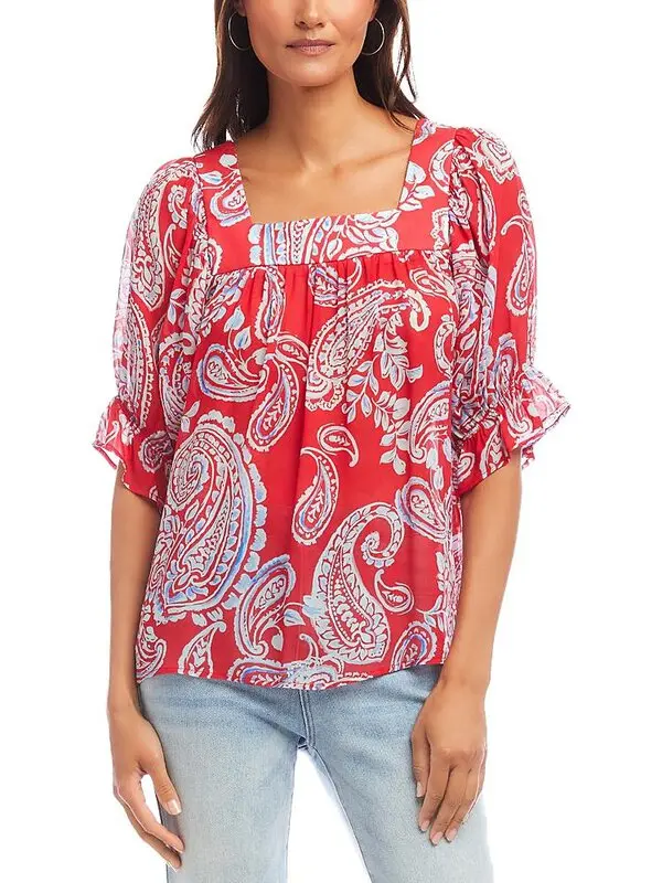 Karen Kane Ruffle Sleeve Square Neck Top - Paisley