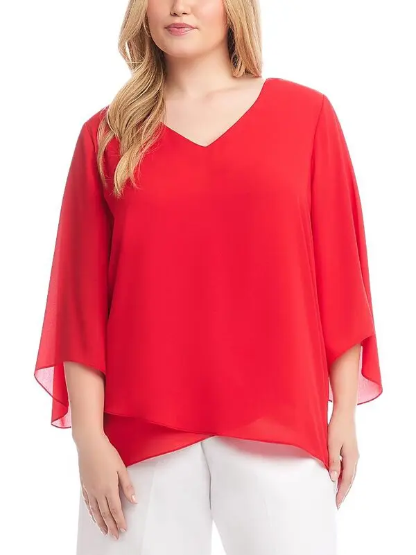 Karen Kane Asymmetric Top With Bracelet Sleeves - Cherry