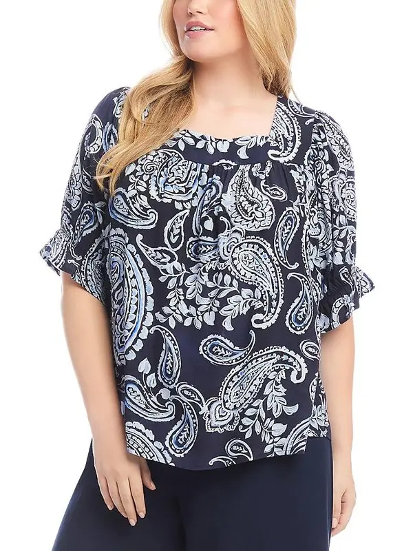 Karen Kane Ruffle Sleeve Square Neck Top - Paisley
