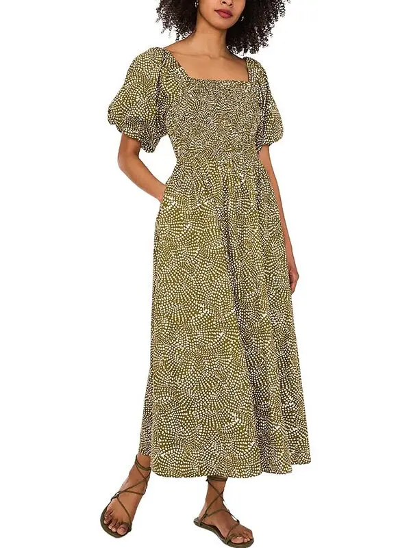 1.State Puffed Sleeve Midi Dress - Avocado Green