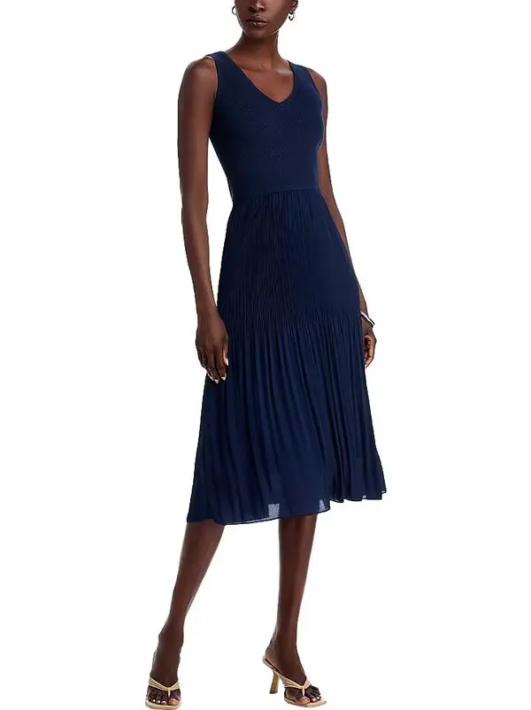 T Tahari Pleated Midi Dress - Navy