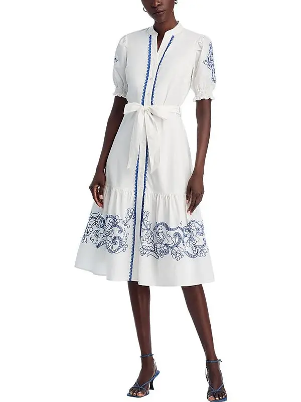 T Tahari Belted Embroidered Dress - White Star
