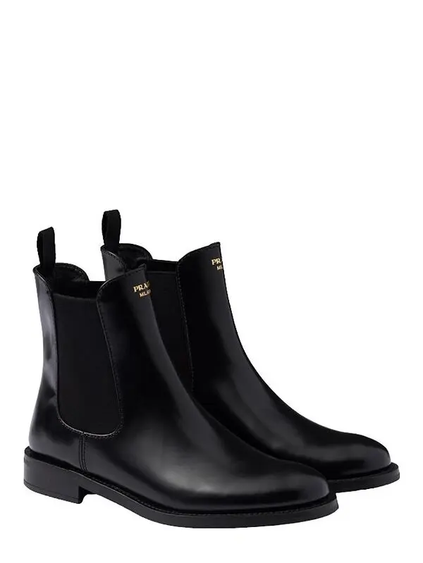 Prada Brushed Leather Ankle Boots - Black