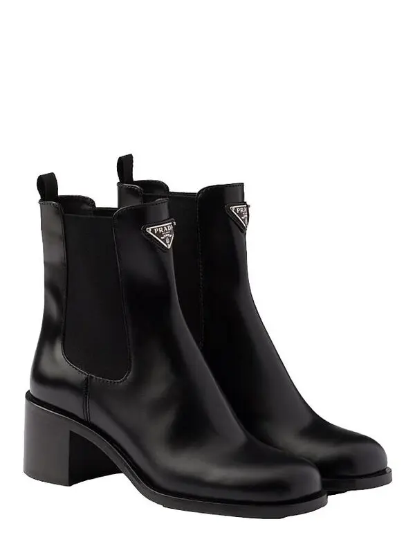 Prada Brushed Leather Booties - Black
