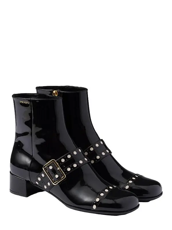 Prada Patent Leather Ankle Boots - Black