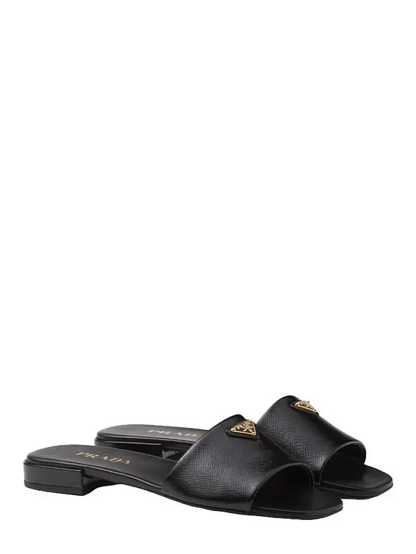 Prada Saffiano Patent Leather Slides - Black