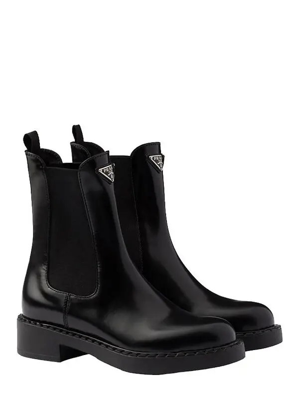 Prada Brushed Leather Chelsea Boots - Black