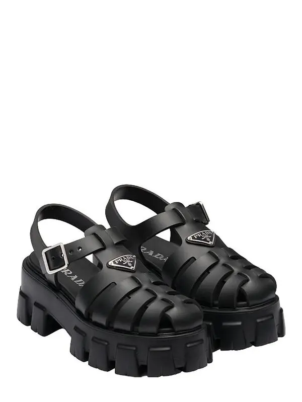 Prada Rubber Monolith Sandals - Black