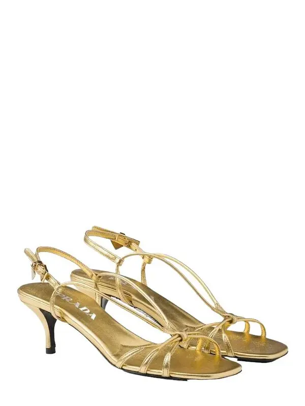 Prada Nappa Leather Heeled Sandals - Gold/silver