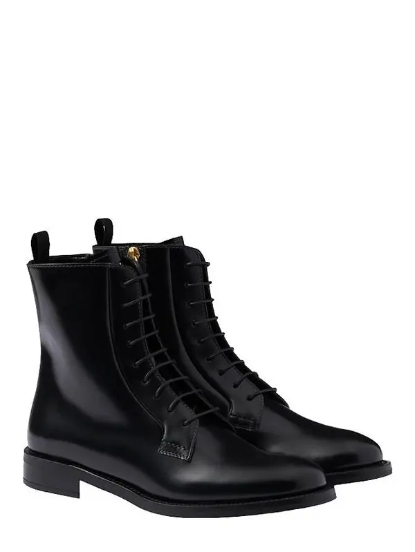 Prada Brushed Leather Ankle Boots - Black