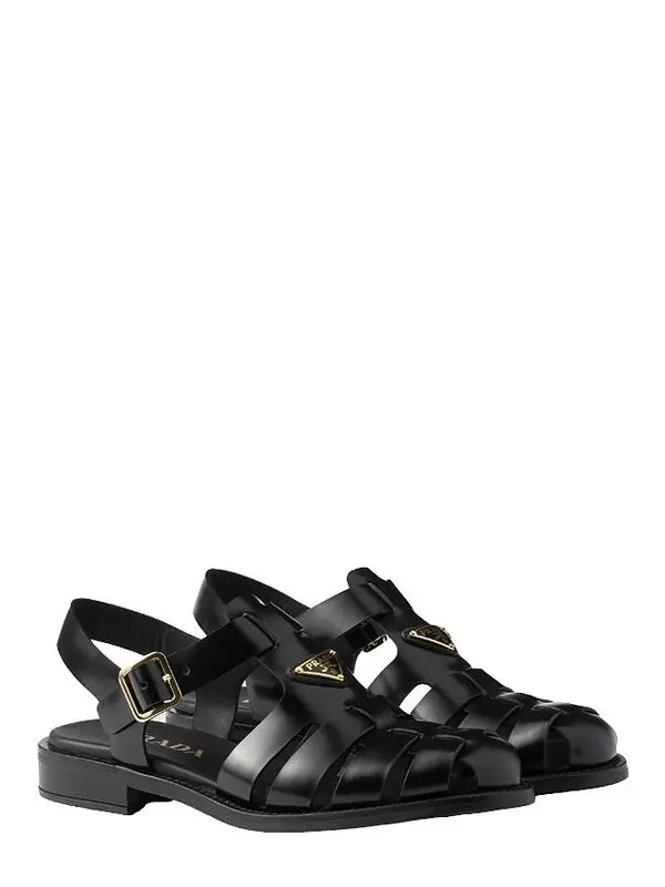 Prada Brushed Leather Fisherman Sandals - Black