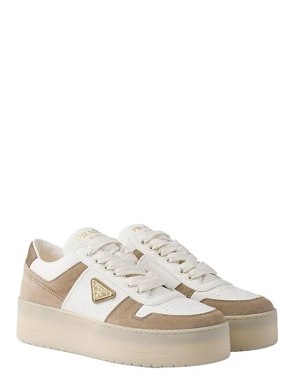 Prada Downtown Nappa Leather And Suede Sneakers - Neutral