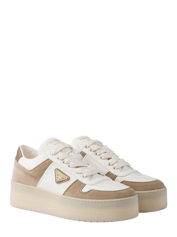 Prada Downtown Nappa Leather And Suede Sneakers - Neutral