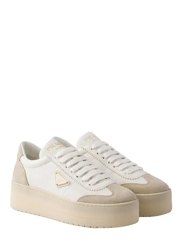Prada Downtown Nappa Leather And Suede Sneakers - White