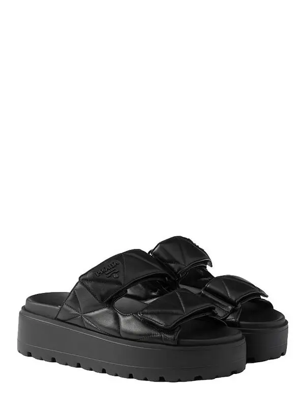 Prada Padded Nappa Leather Slides - Black