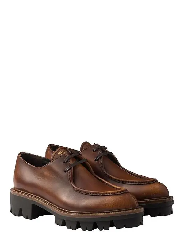 Prada Leather Lace-up Shoes - Brown