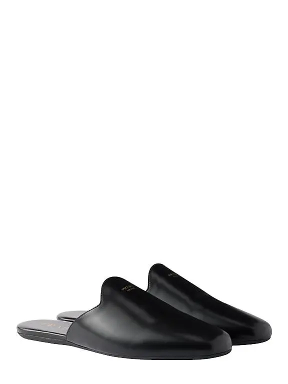 Prada Brushed Leather Mules - Black