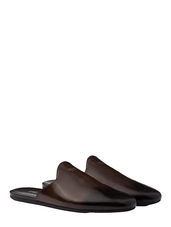 Prada Brushed Leather Mules - Brown