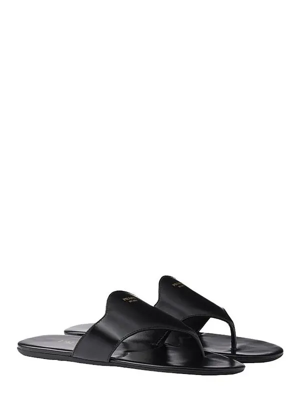 Prada Brushed Leather Thong Sandals - Black