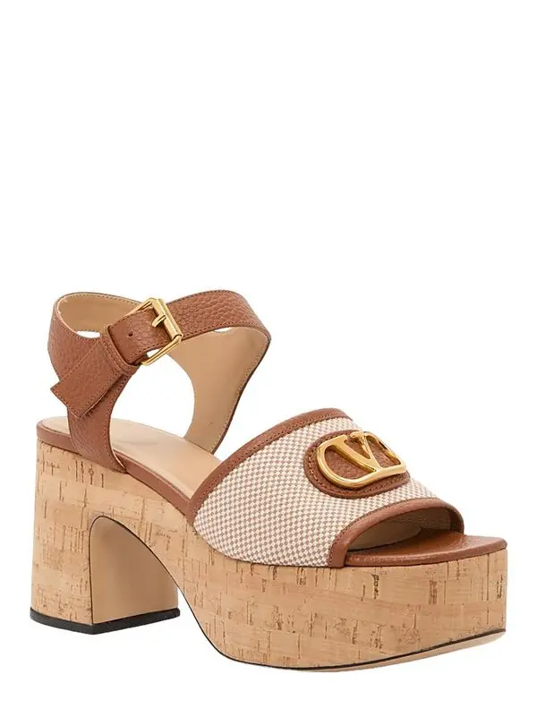 Valentino Garavani Vlogo Platform Sandals - Natural/tobacco