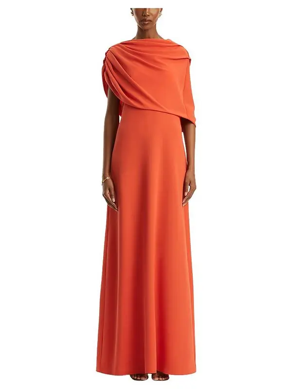 Oscar De La Renta Draped Shoulder Georgette Caftan - Carnelian