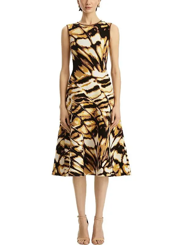 Oscar De La Renta Butterfly Jacquard Knit Dress - Black Multi