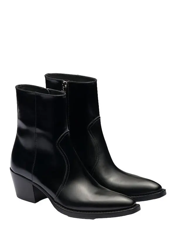 Prada Brushed Leather Camperos Boots - Black