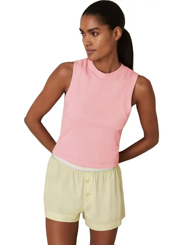 REISS Lea Stretch-cotton Ribbed Vest - Pink