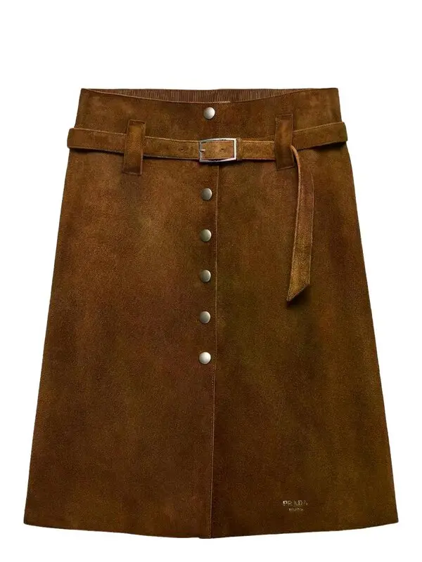 Prada Suede Button-front Skirt - Brown