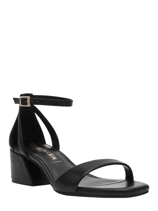 Anne Klein Ankle Strap Sandal - Black Smooth