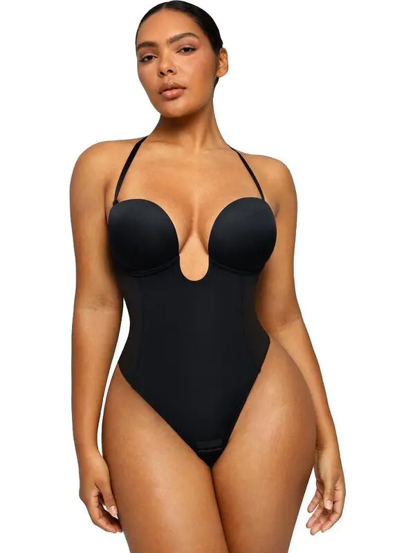 SHAPELLX Airslim Deep Plunge Low-back Thong Bodysuit - Black