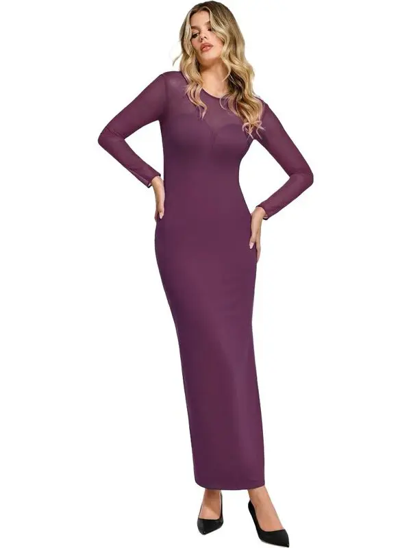 POPILUSH Shapewear Mesh Maxi Dress - Plum